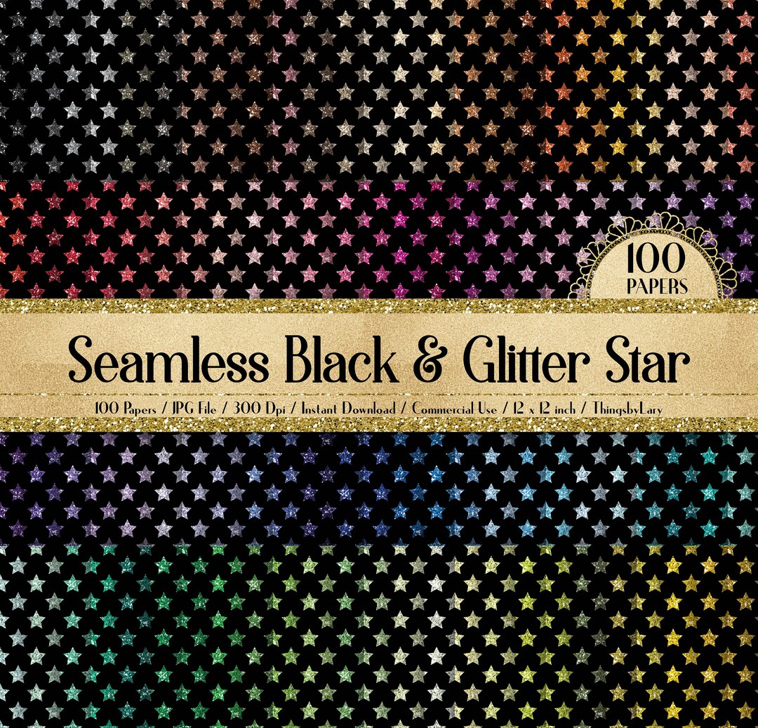 100 Seamless Black and Glitter Star Pattern Digital Papers 12x12" 300 ...