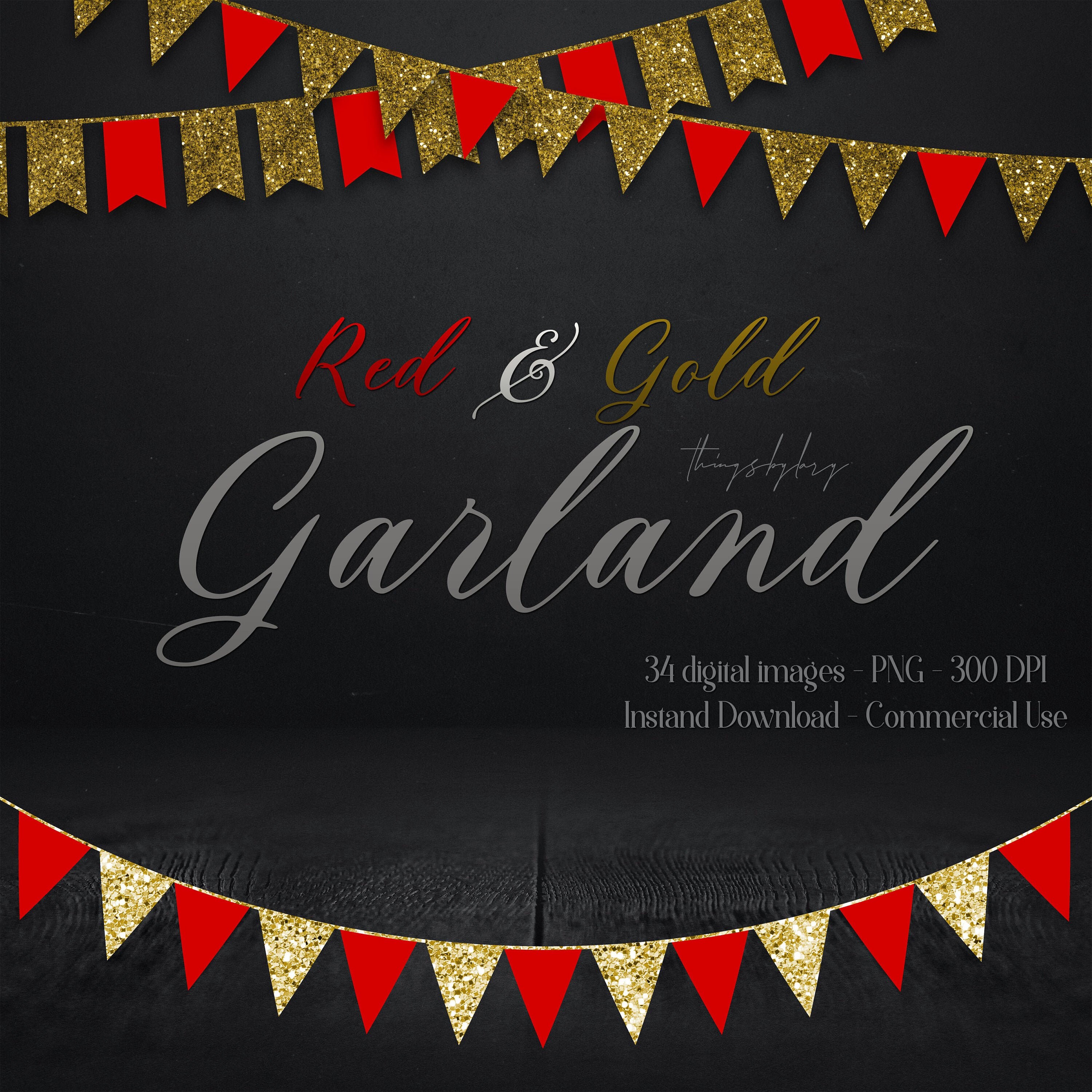 34 Red and Gold Glitter Party Garland Overlay Digital Images | Etsy