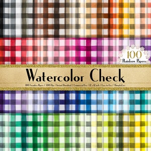 100 Seamless Watercolor Check Papers in 12" X 12", 300 Dpi Planner ...