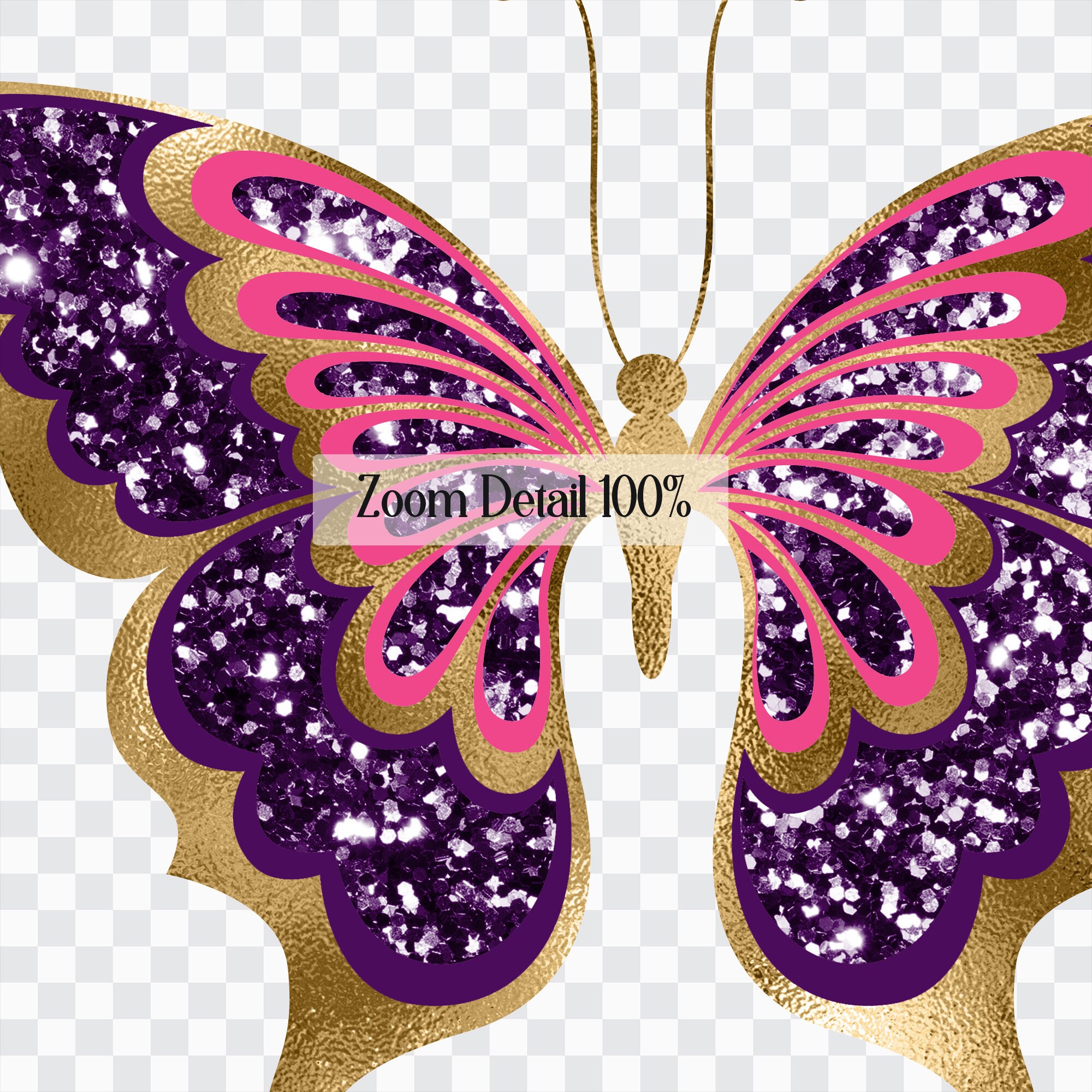 15 Pink and Purple Butterflies Gold Glitter Foil Butterfly Clip Arts ...