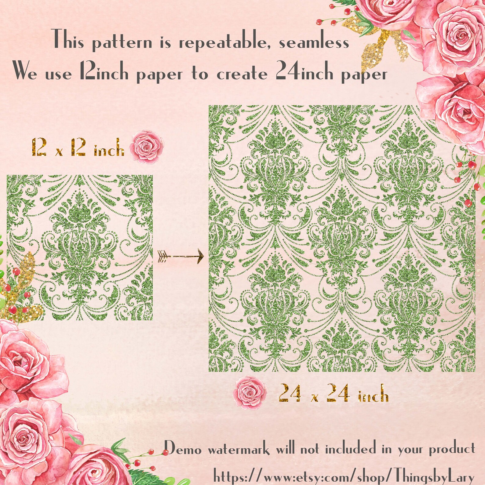 42 Various Glitter Seamless Damask Ornament Overlay Images 12in ...