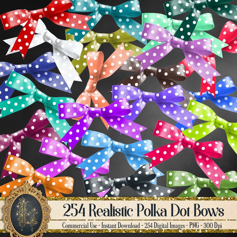 254 Realistic Polka Dot Bows Digital Images 300 Dpi PNG Transparent ...