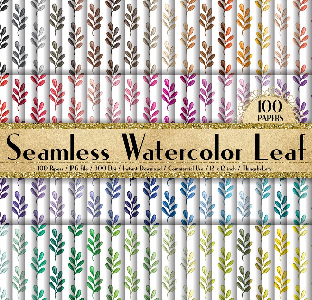 100 Seamless Watercolor Leaf Paper in 12" X 12", 300 Dpi Planner Paper ...