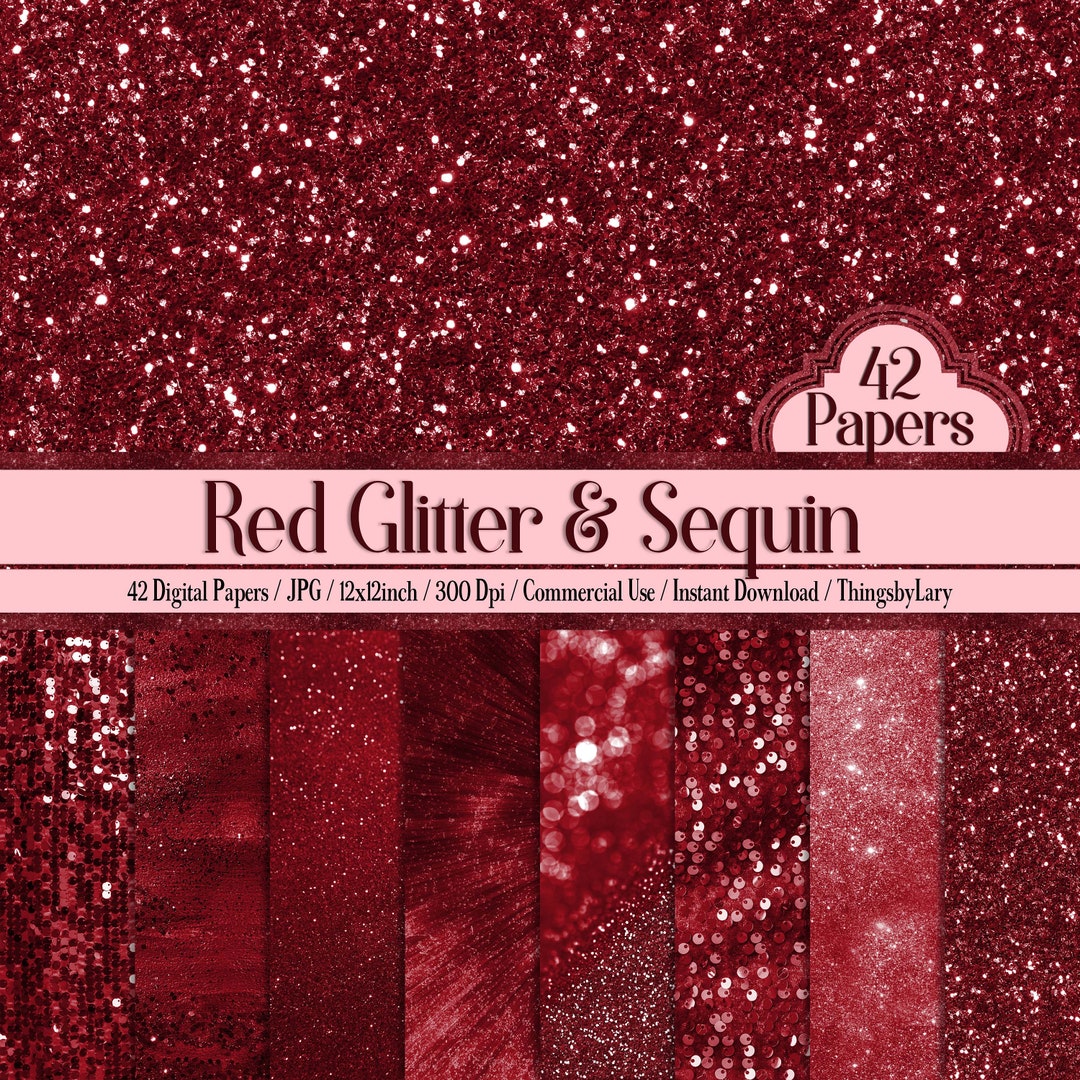 42 Red Glitter Sequin Digital Papers 12x12" 300 Dpi Planner Paper ...