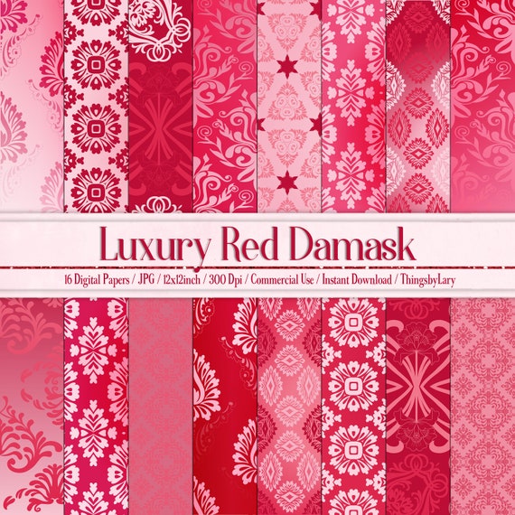 16 Luxury Red Damask Texture Papers in 12inch 300 Dpi Planner | Etsy