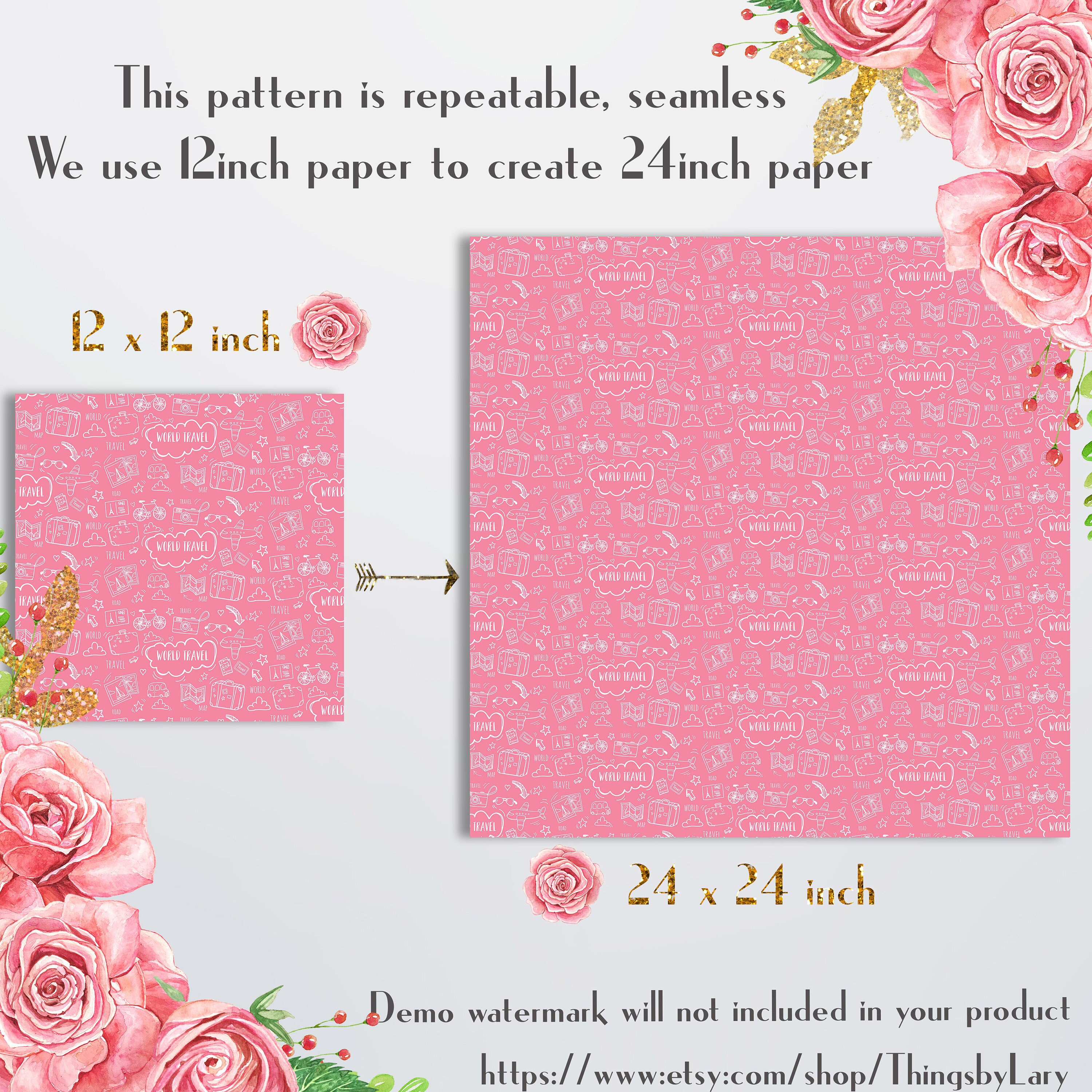 100 Seamless World Travel Vacation Digital Papers Commercial Use ...