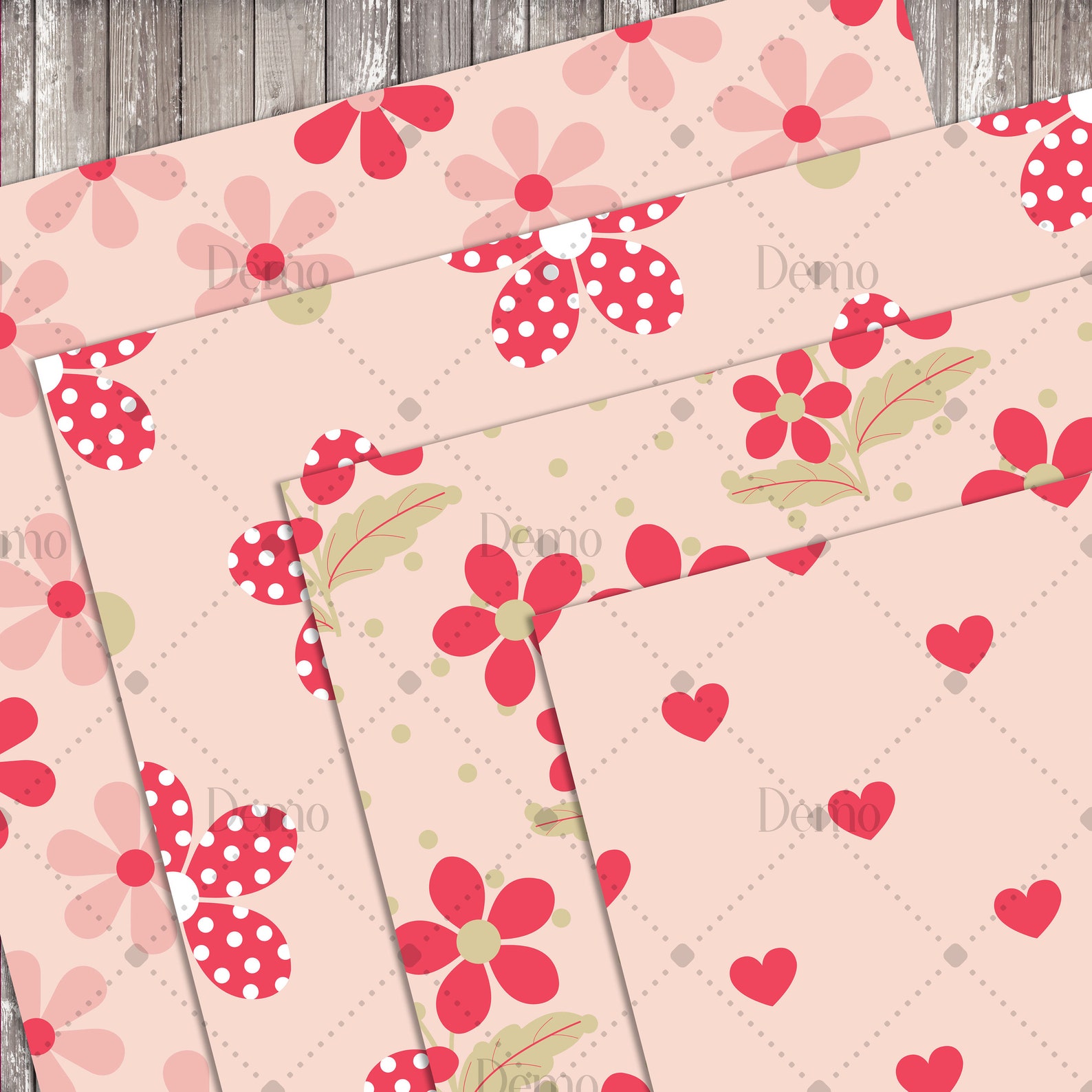 16 Seamless Red Spring Flower Papers in 12inch 300 Dpi Planner | Etsy