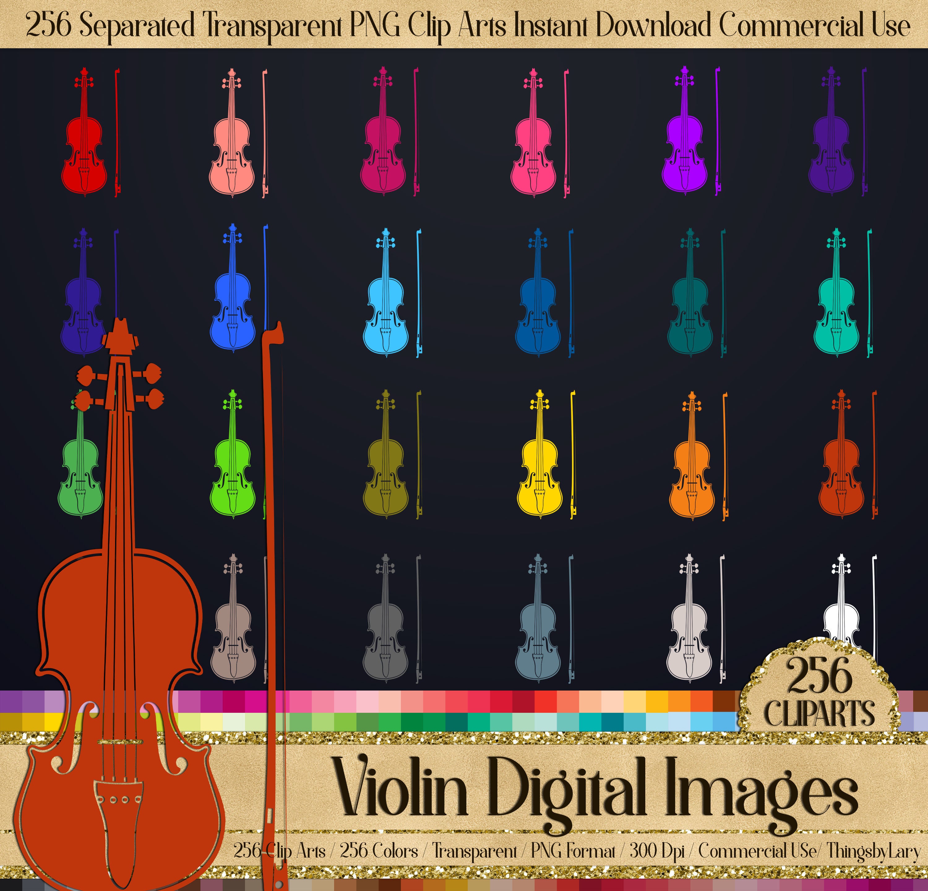 256 Solid Color Violin Digital Images Clip Arts 300 Dpi PNG - Etsy