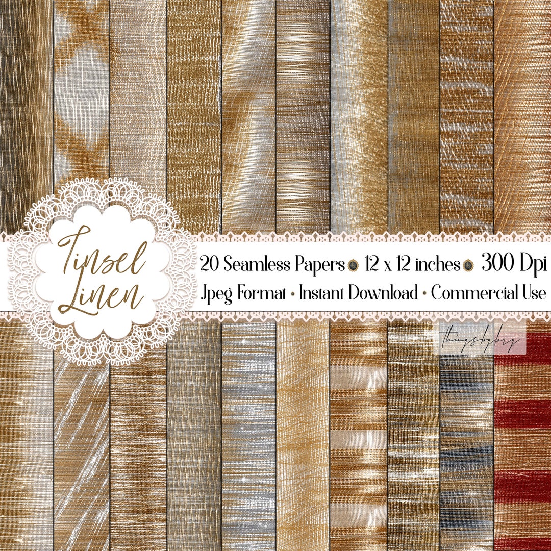 20 Seamless Tinsel Linen Fabric Digital Papers Commercial Use Metallic ...