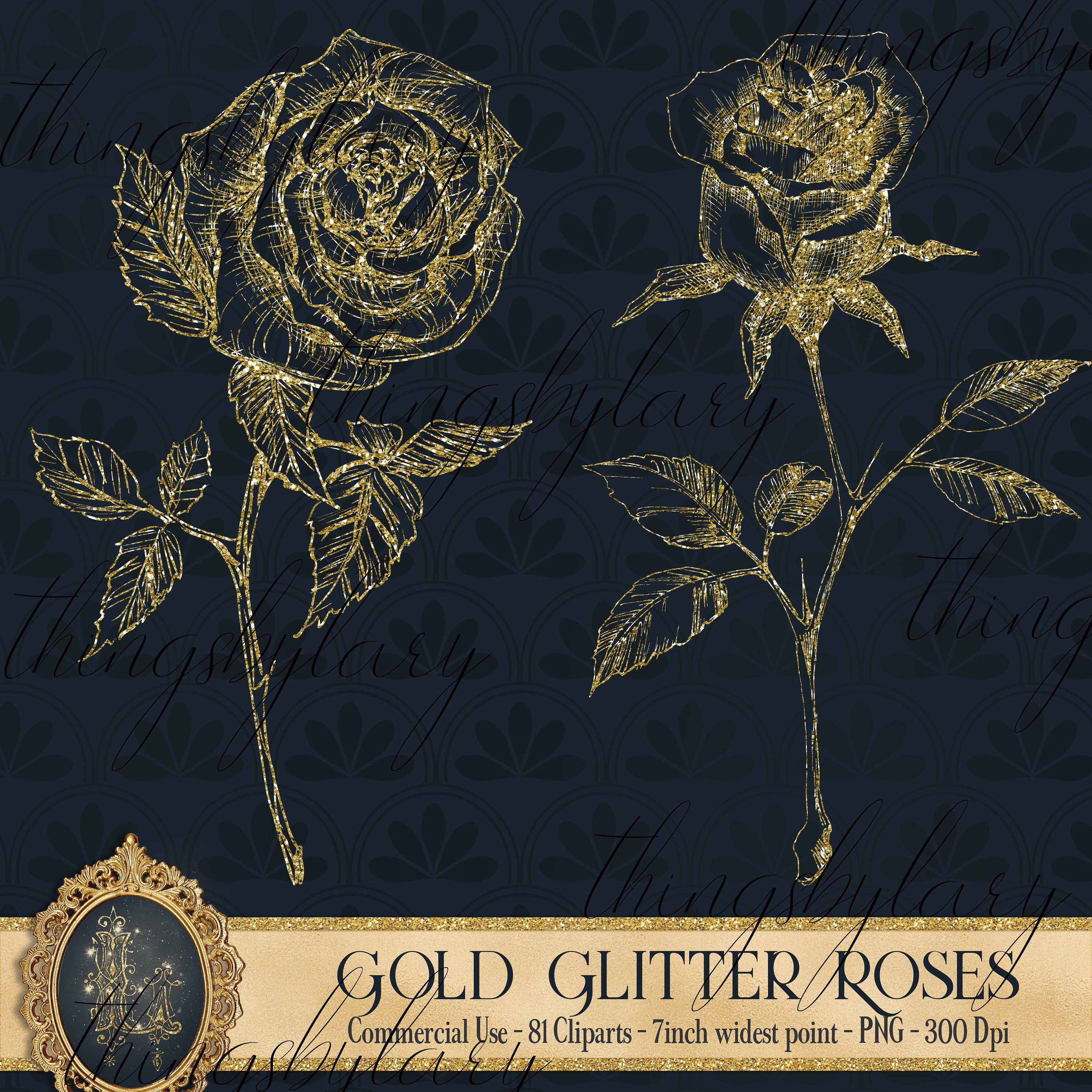Gold Glitter Rose Sets, 300 Dpi, Instant Download, Commercial Use ...