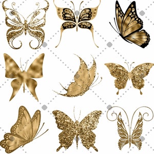 15 Gold Glitter Foil Butterfly Clip Arts 300 Dpi Instant Download ...