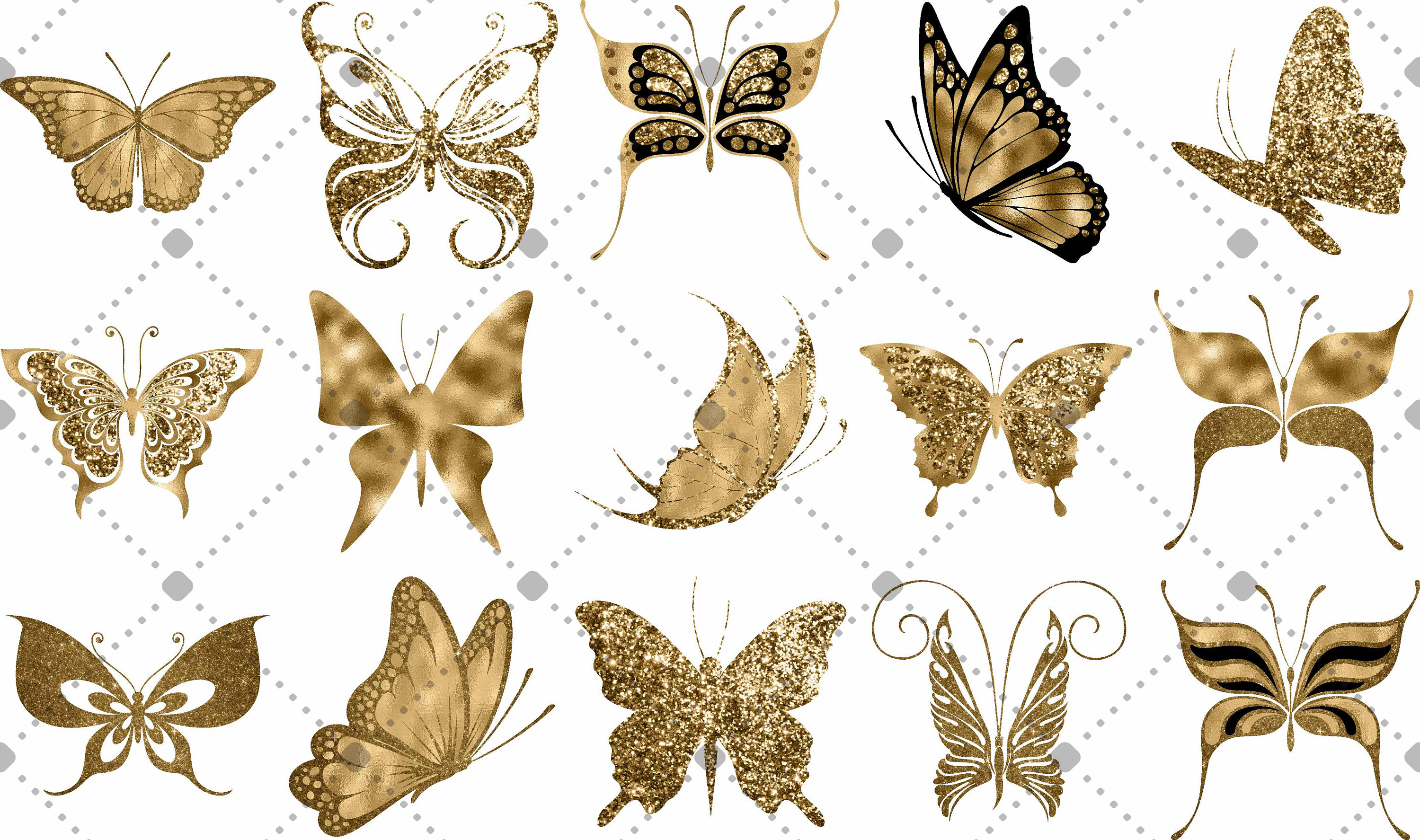 15 Gold Glitter Foil Butterfly Clip Arts 300 Dpi Instant - Etsy