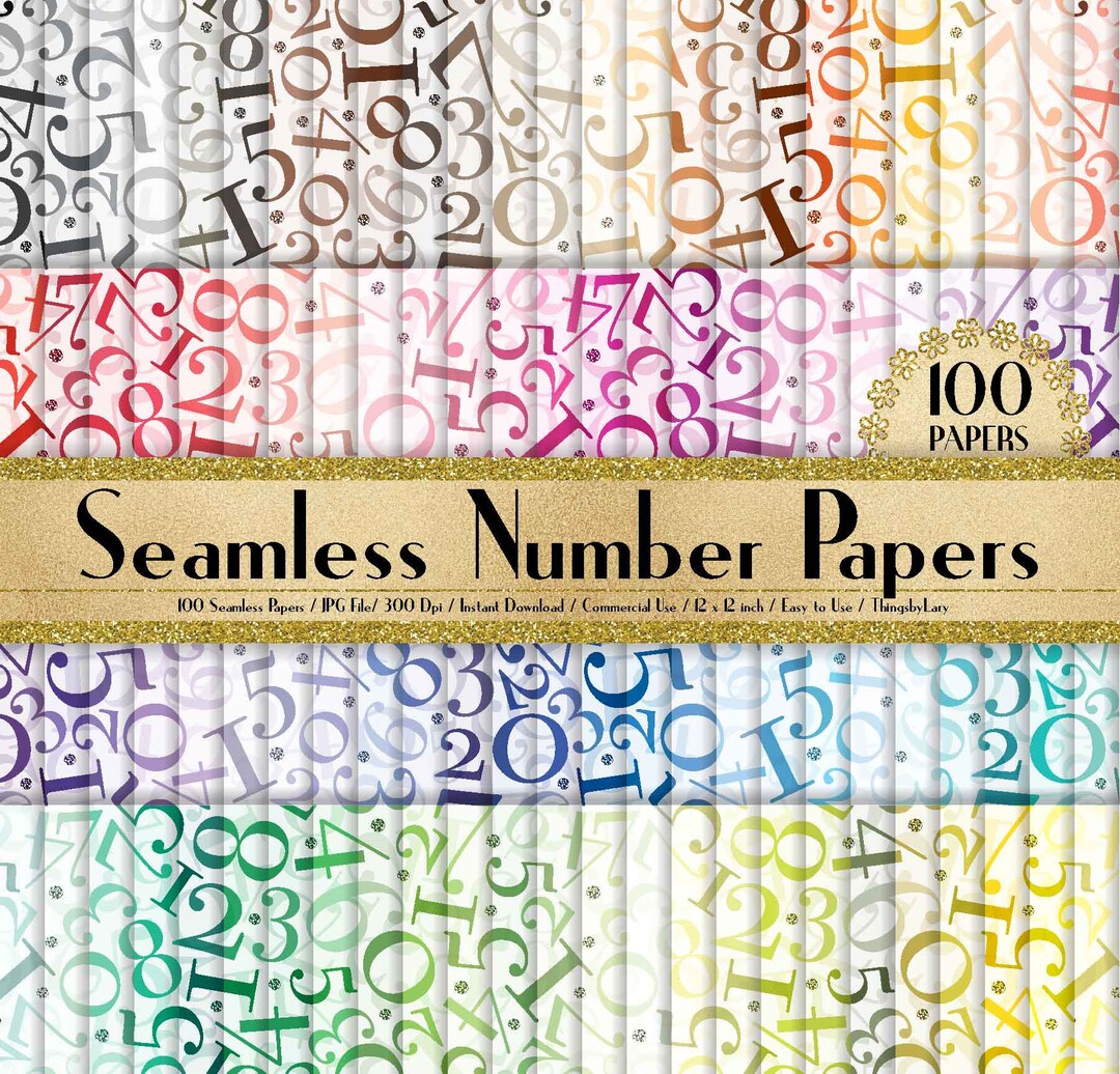 100 Seamless Number With Glitter Dot Papers in 12", Number Paper ...