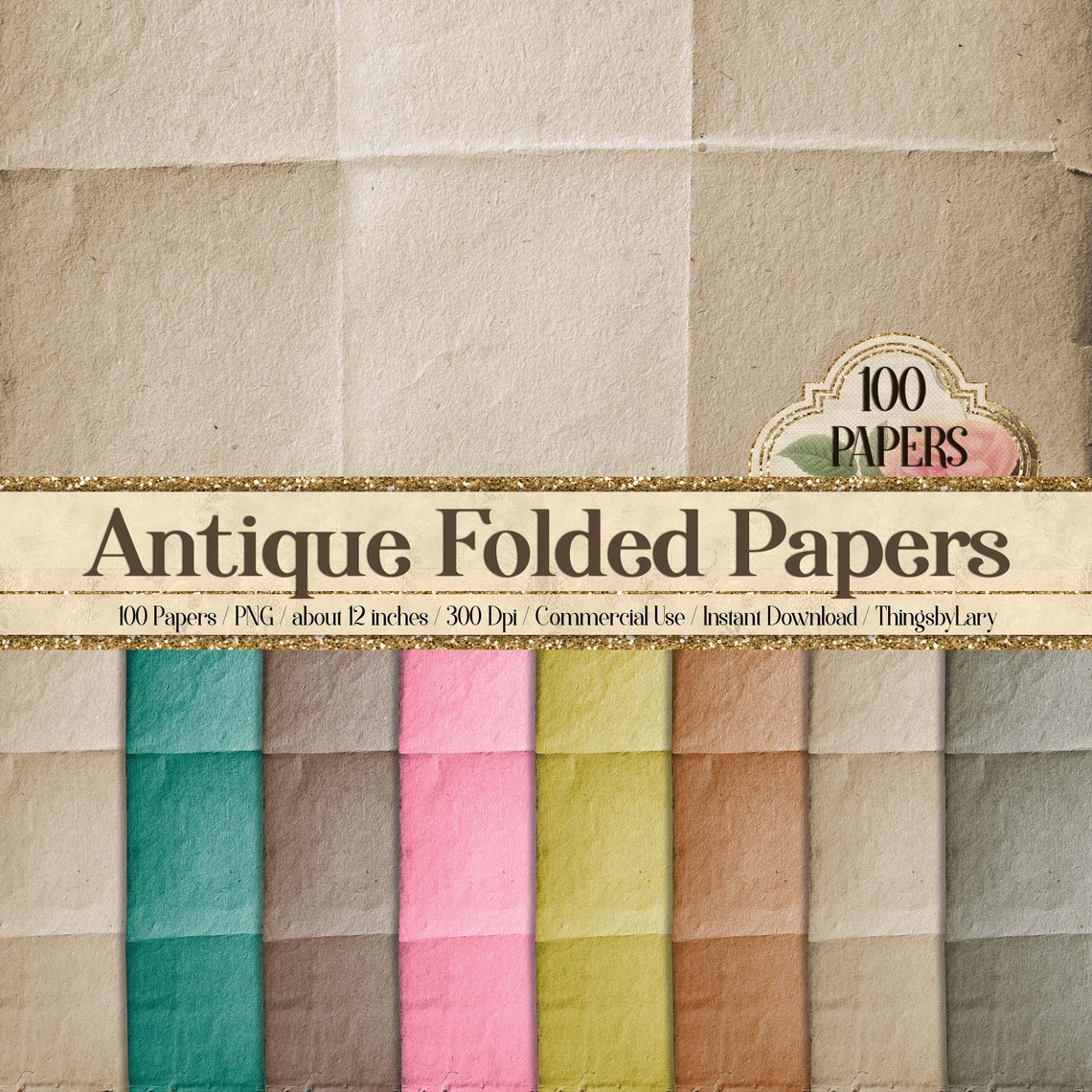 100 Antique Folded Digital Papers Instant Download Commercial Use 300 ...
