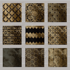 16 Seamless Black and Gold Foil Luxury Pattern Digital Papers 12" 300 ...