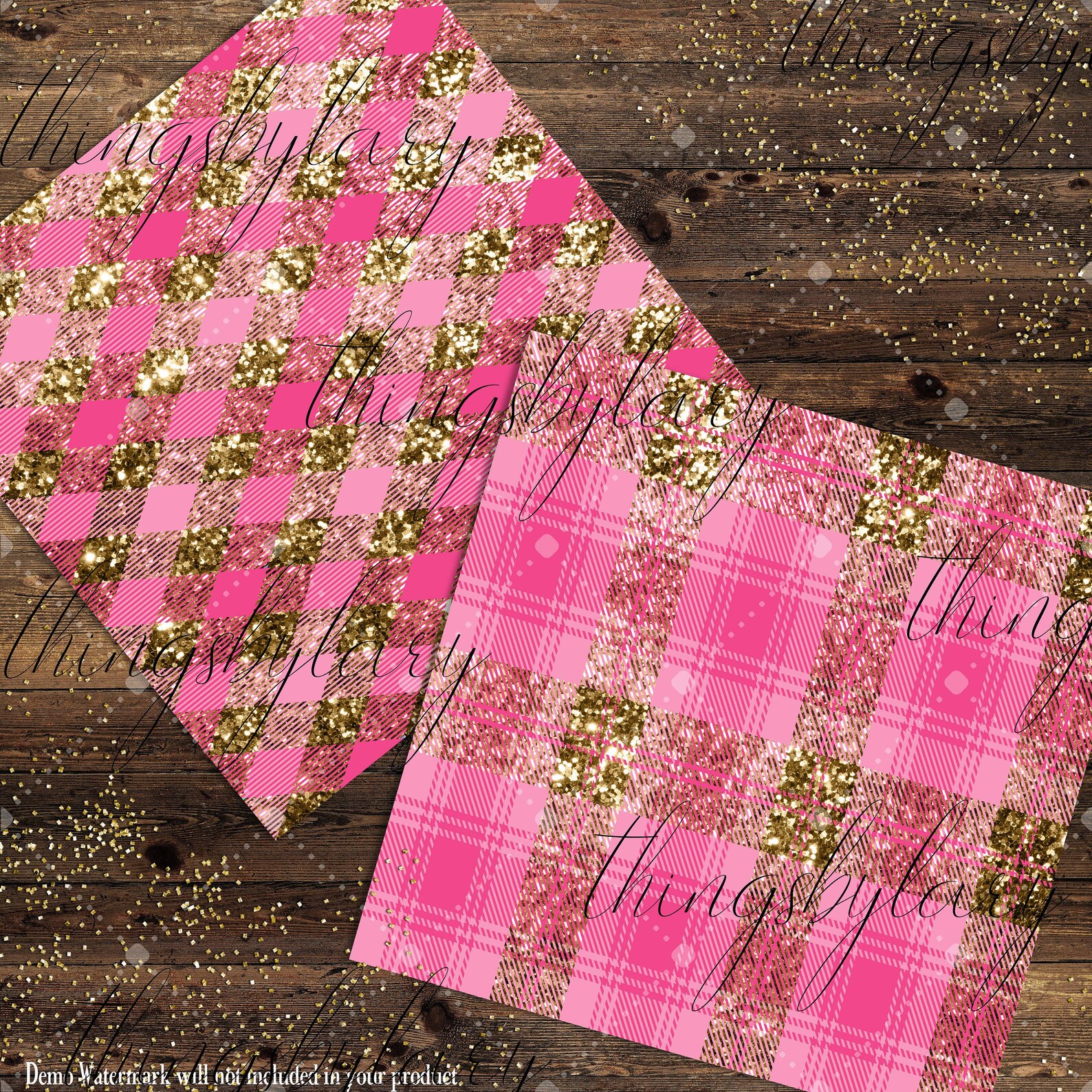 16 Luxury Gold and Pink Glitter Plaid Tartan Digital Paper - Etsy