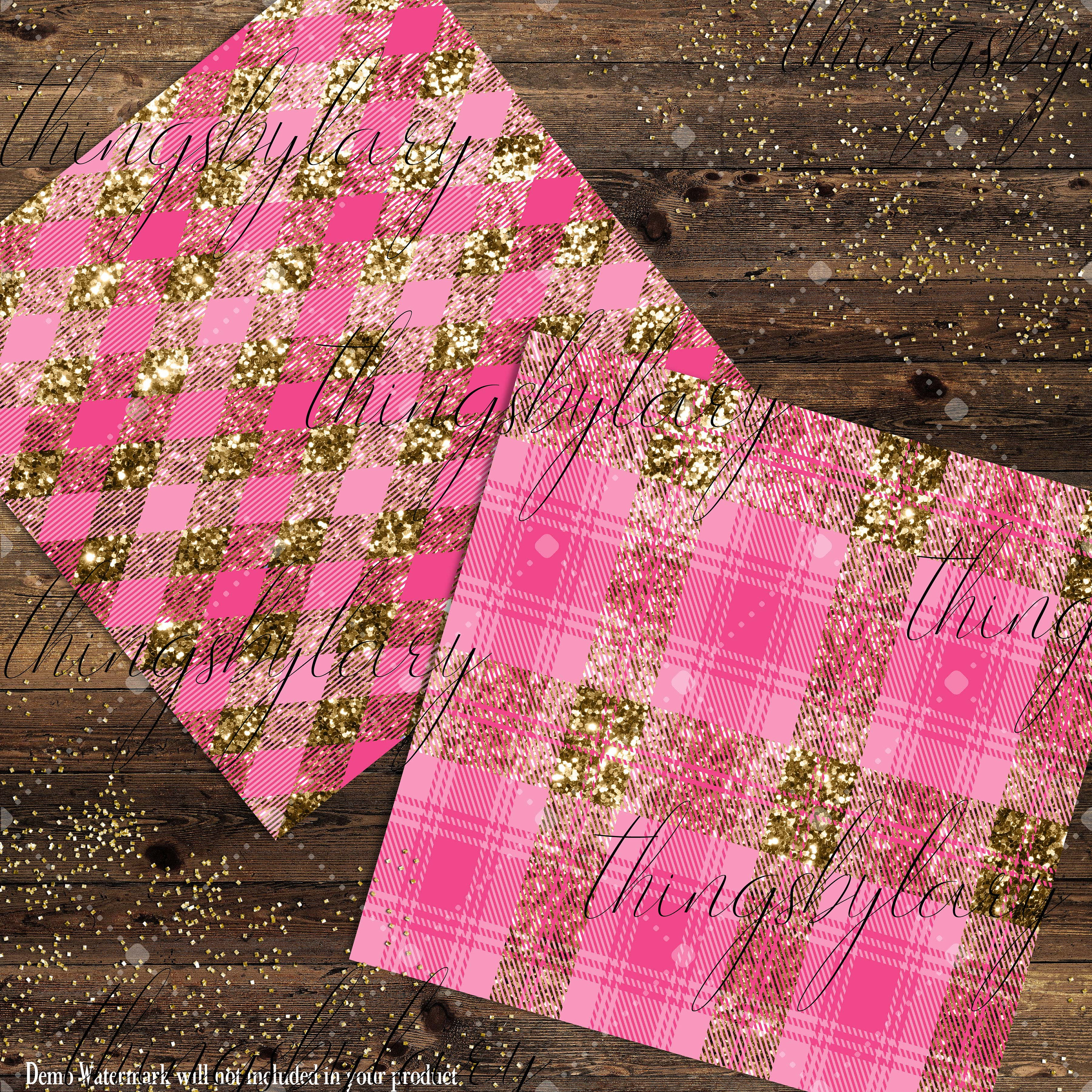 16 Luxury Gold and Pink Glitter Plaid Tartan Digital Paper - Etsy