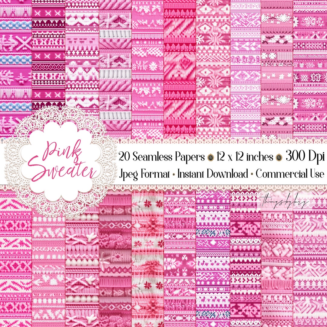 20 Seamless Realistic Pink Ugly Sweater Pattern Digital Papers ...