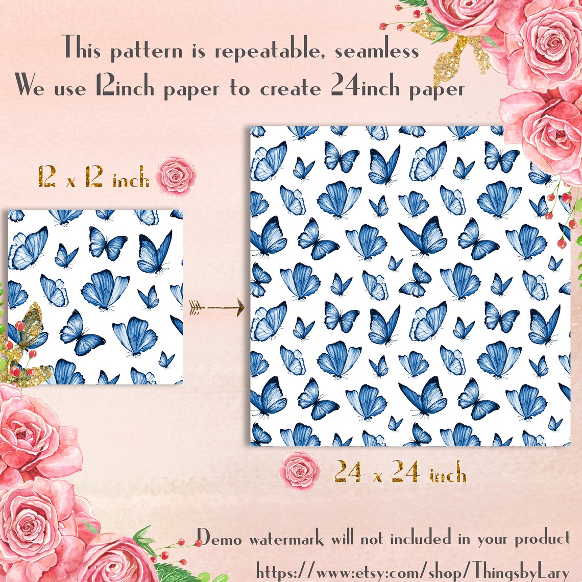 100 Seamless Watercolor Butterfly Paper in 12inch,300 Dpi Planner Paper ...