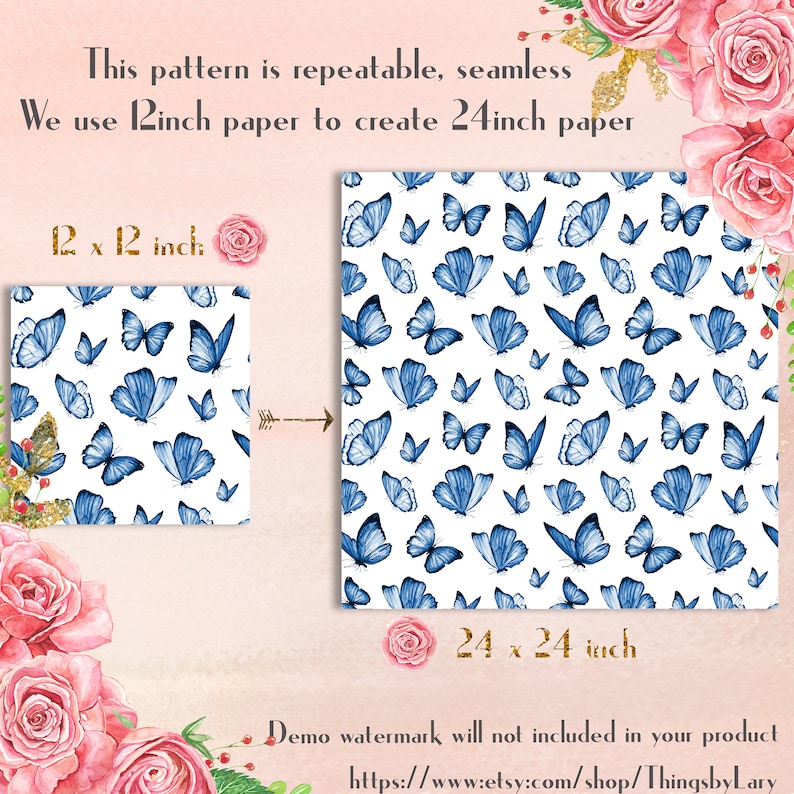 100 Seamless Watercolor Butterfly Paper in 12inch,300 Dpi Planner Paper ...