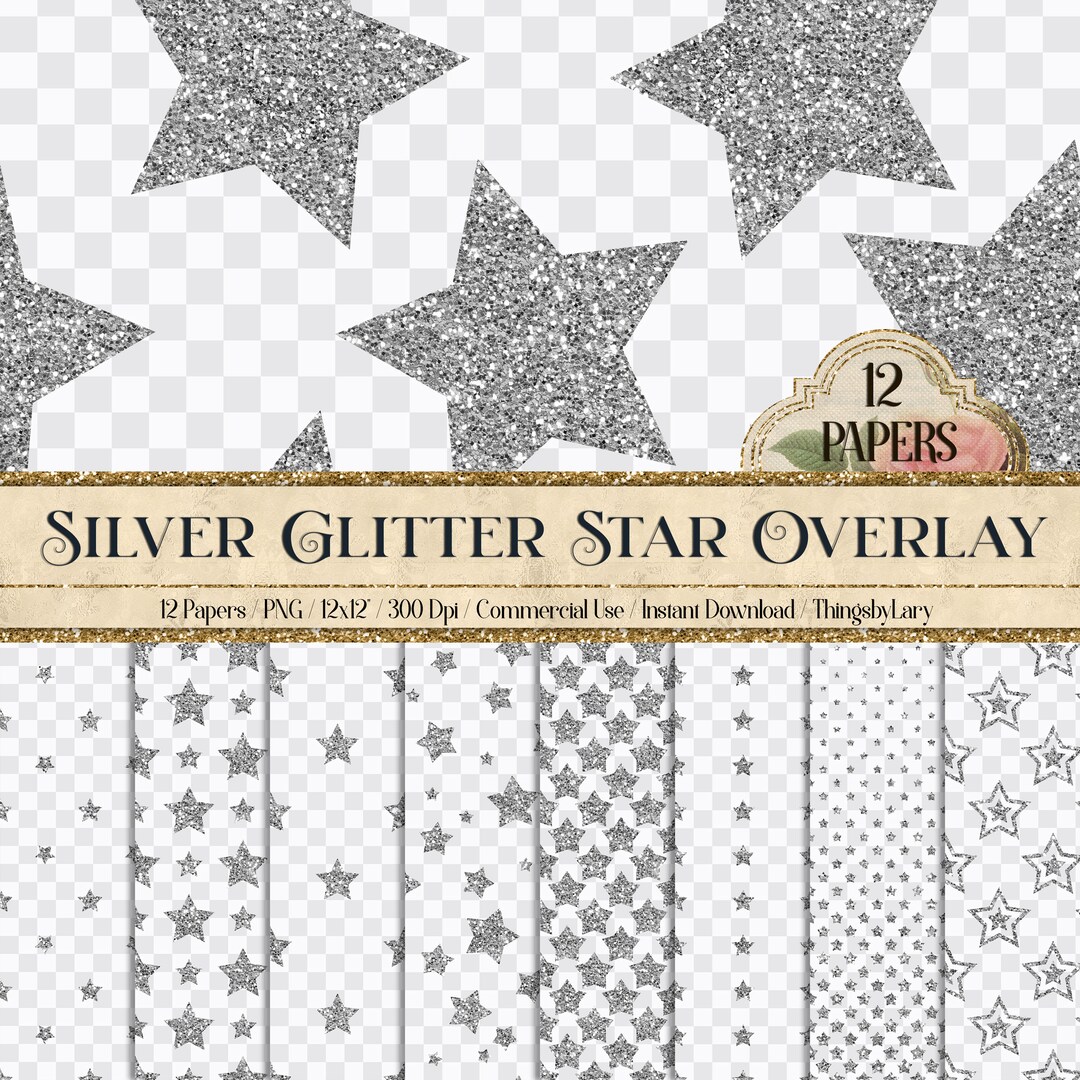12 Seamless Silver Glitter Star Overlay Images Transparent PNG 300 Dpi ...