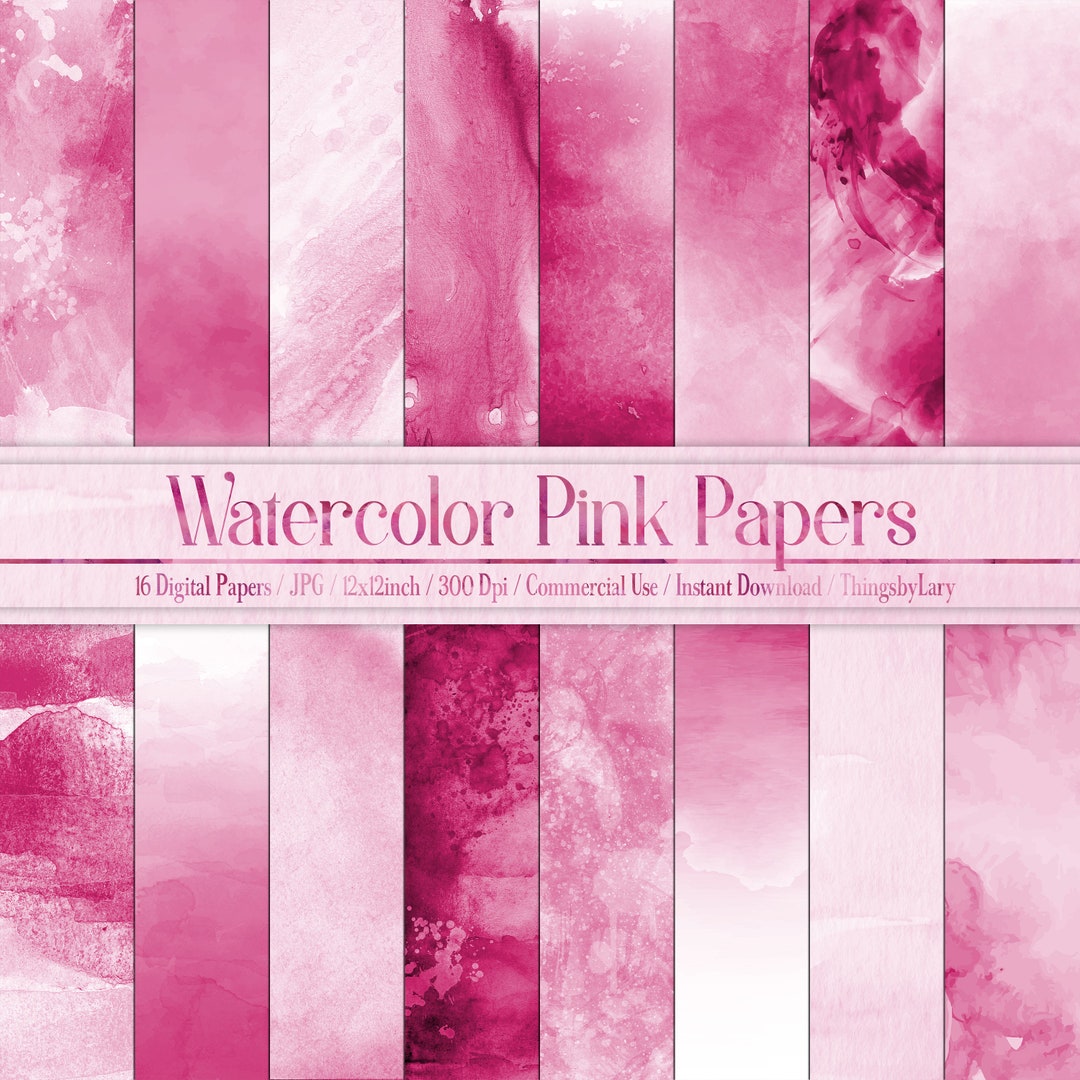 16 Pink Watercolor Texture Papers in 12inch, 300 Dpi Planner Paper ...