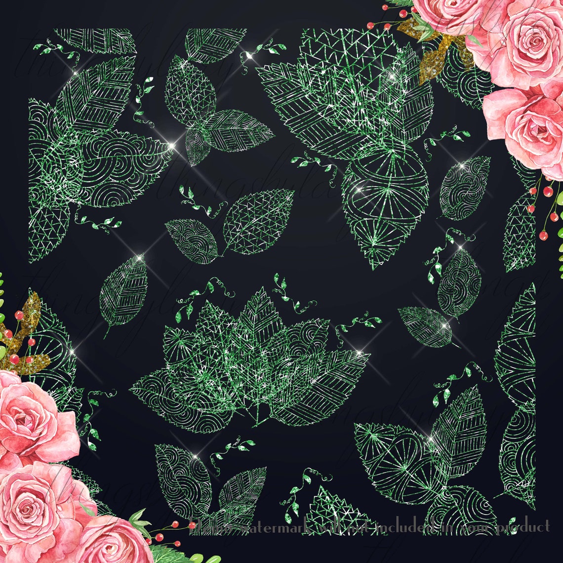 16 Seamless Glitter Leaves Overlay Digital Images PNG - Etsy