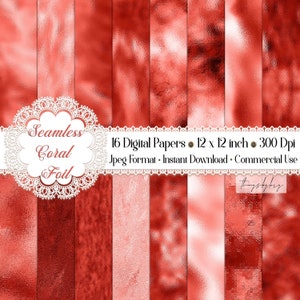 16 Seamless Living Coral Foil Digital Papers 12" 300 Dpi Commercial Use ...