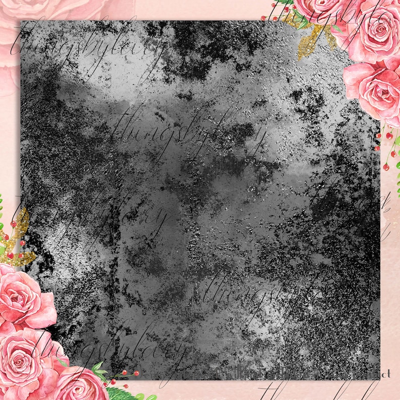 16 Distressed Metallic Silver Foil and Black Digital Papers | Etsy