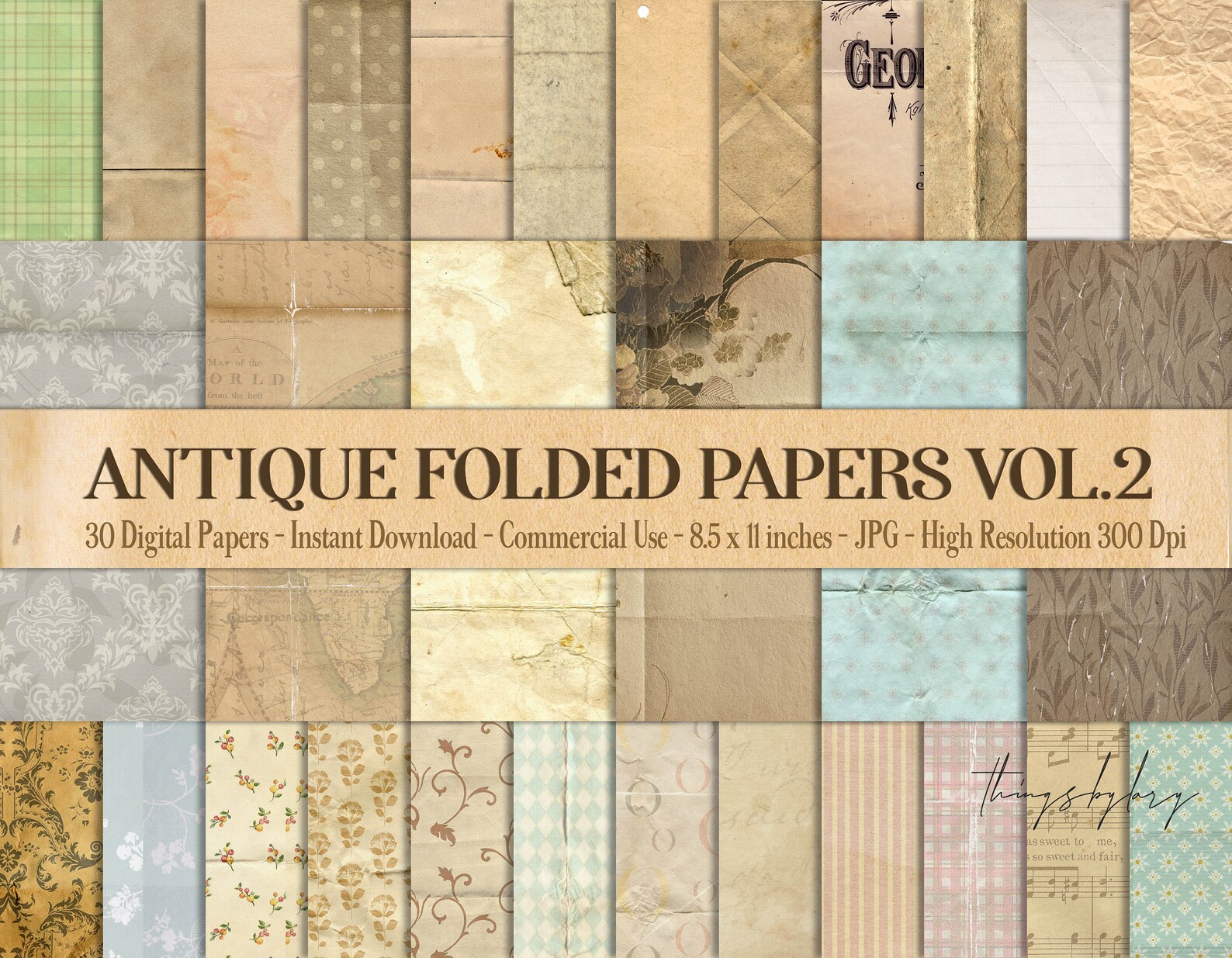 30 Folded Crumpled Antique Vintage Old Digital Papers Vol.2 | Etsy