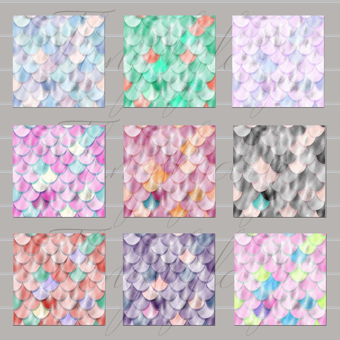 26 Seamless Foil Mermaid Dragon Fish Scale Digital Papers 12" 300 Dpi ...