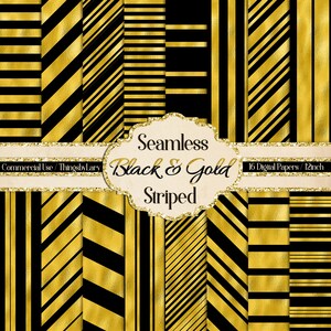 16 Black and Gold Seamless Striped Pattern Digital Papers 12 Inch 300 ...
