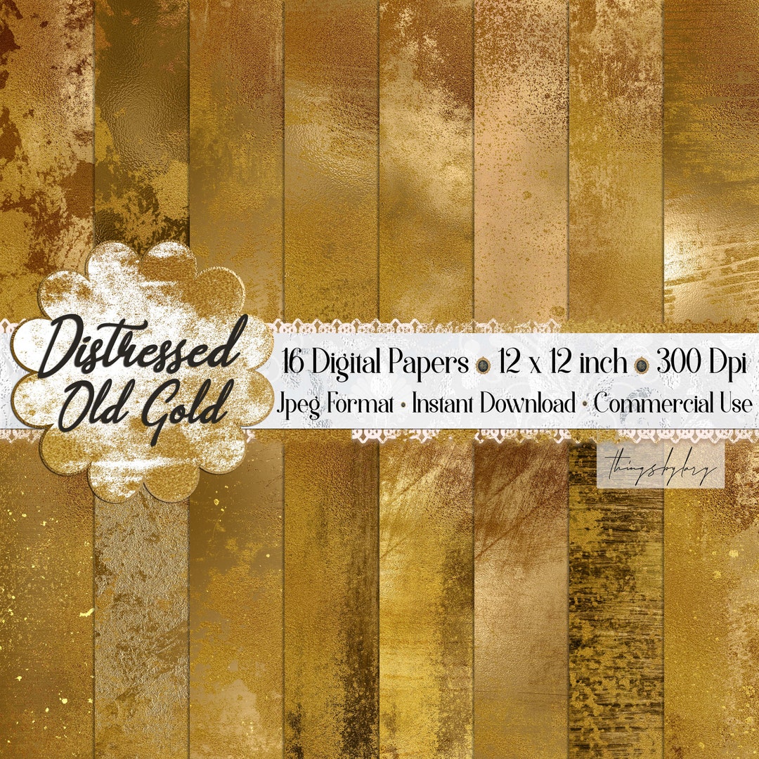 16 Distressed Antique Old Gold Digital Papers 12" 300 Dpi Planner Paper ...