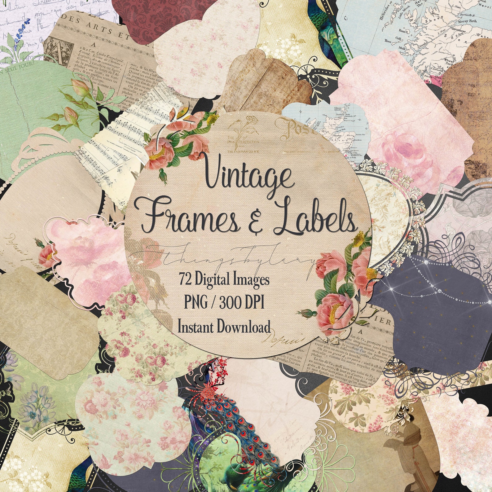 72 Antique Shabby Chic Label Frames Images 300 Dpi PNG Instant | Etsy