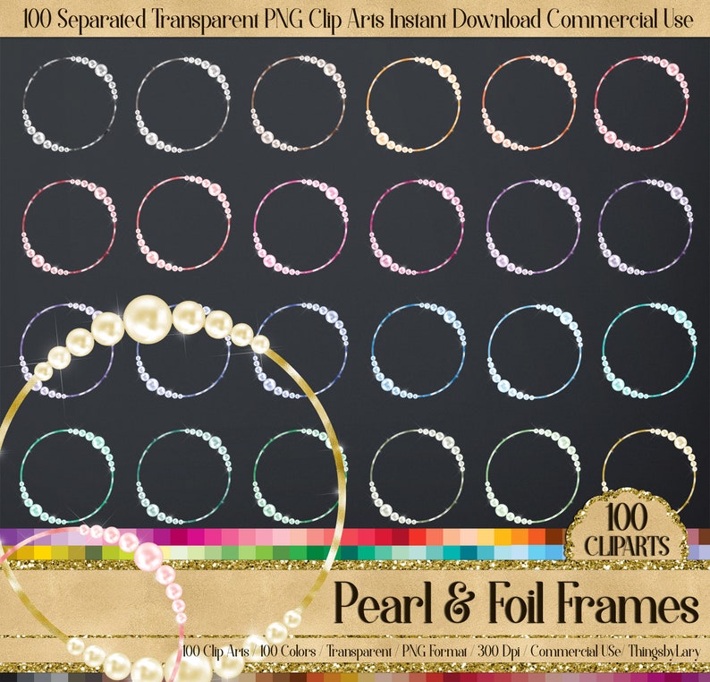 100 Pearl & Foil Circle Frames Clip Arts Pearl Frames Digital | Etsy