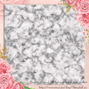 16 Silver Marble Papers, Silver Marble, Digital Marble Paper, Glitter ...