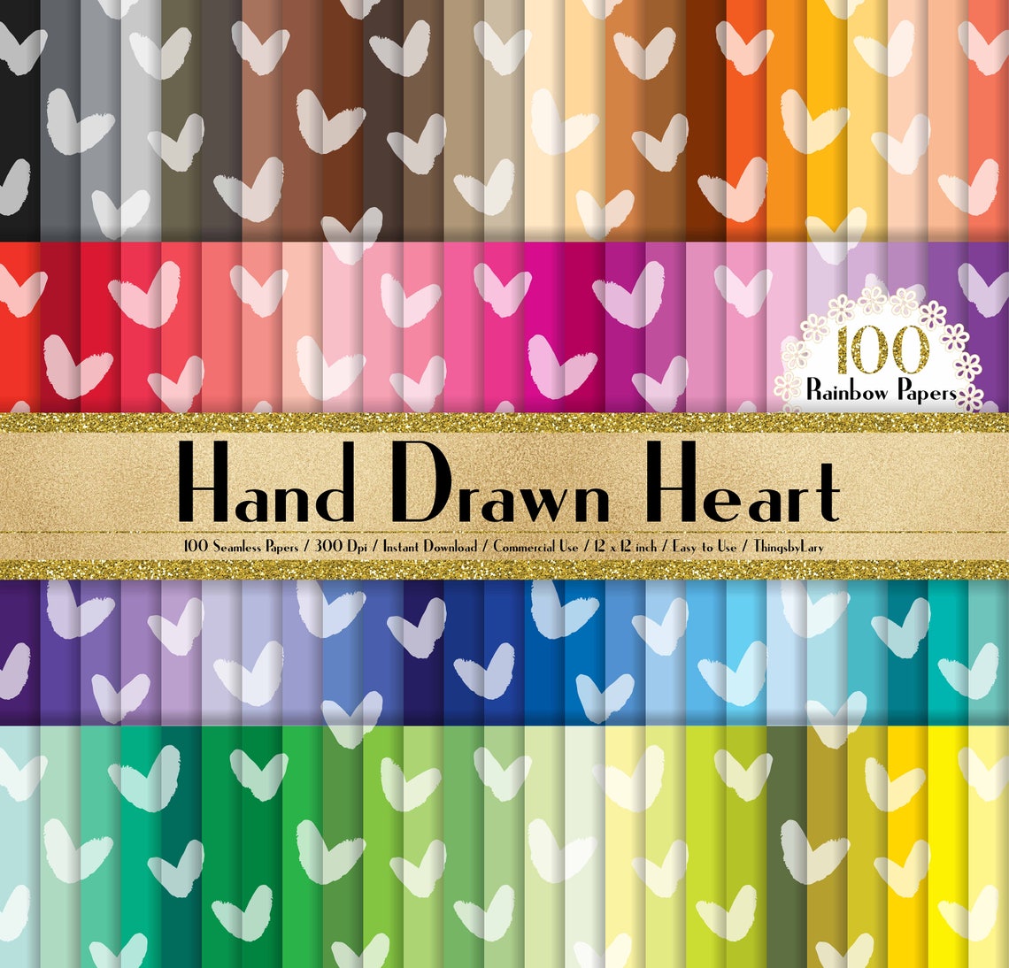 100 Seamless Hand Drawn Heart Papers in 12 X 12 - Etsy