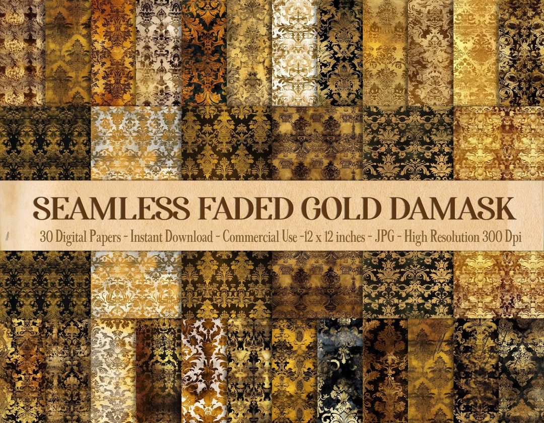 30 Seamless Vintage Gold Faded Damask Digital Papers Commercial Use ...