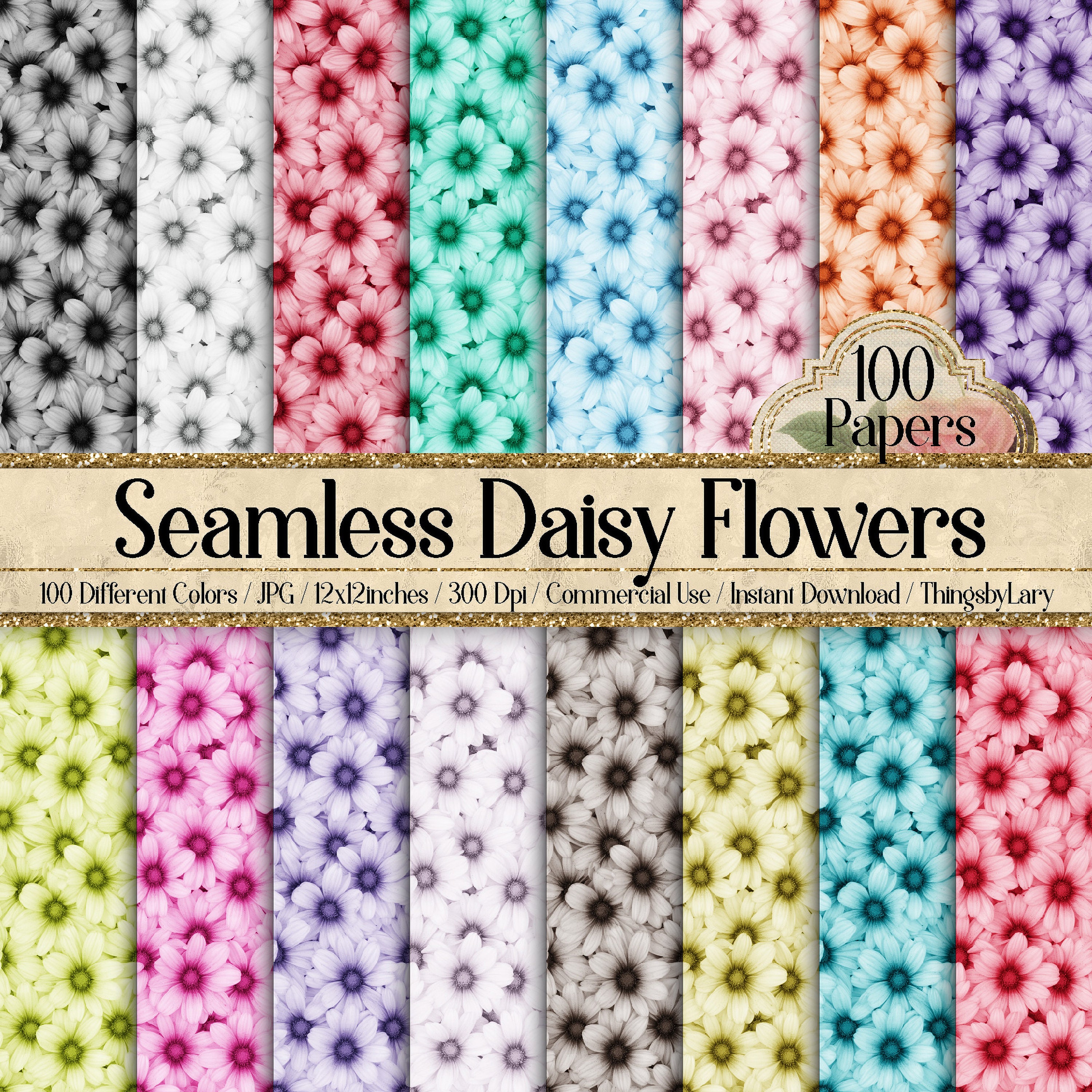 100 Seamless Daisy Flowers Digital Papers Commercial Use Daisy ...