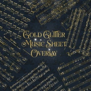 8 Gold Glitter Music Sheet Overlay Images 12 Inch, 300 Dpi Planner ...