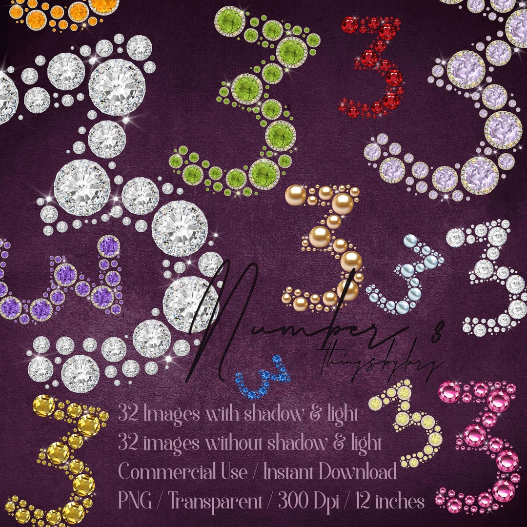 32 Diamond Pearl Rhinestone Number 3 Digital Clip Arts 300 Dpi PNG ...