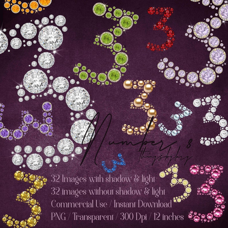 32 Diamond Pearl Rhinestone Number 3 Digital Clip Arts 300 Dpi - Etsy