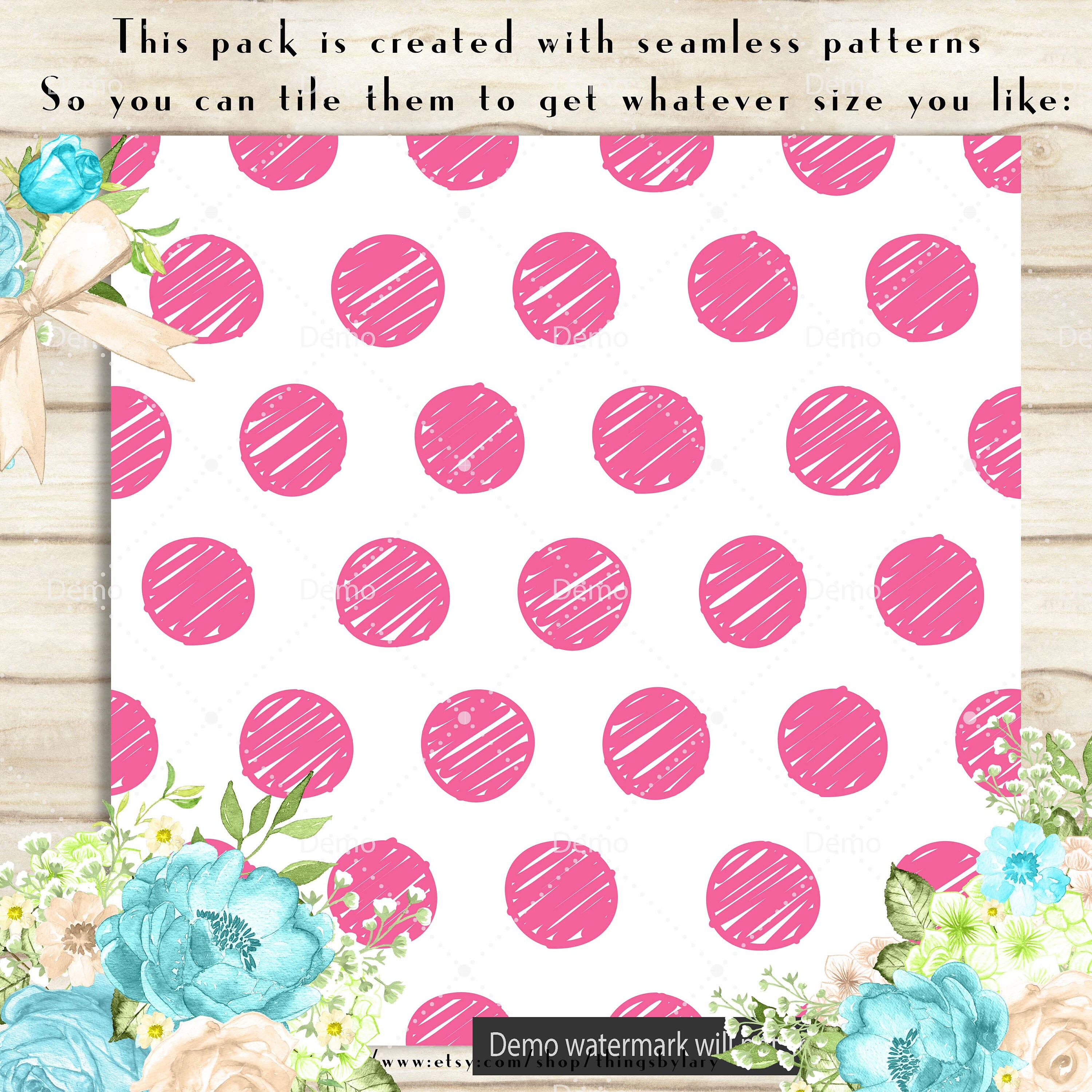 100 Seamless Hand Drawn Polka Dot Papers in 12" X 12", 300 Dpi Planner ...