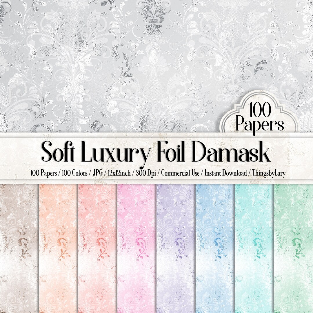 100 Soft Luxury Foil Damask Digital Papers 12x12" 300 Dpi Planner ...
