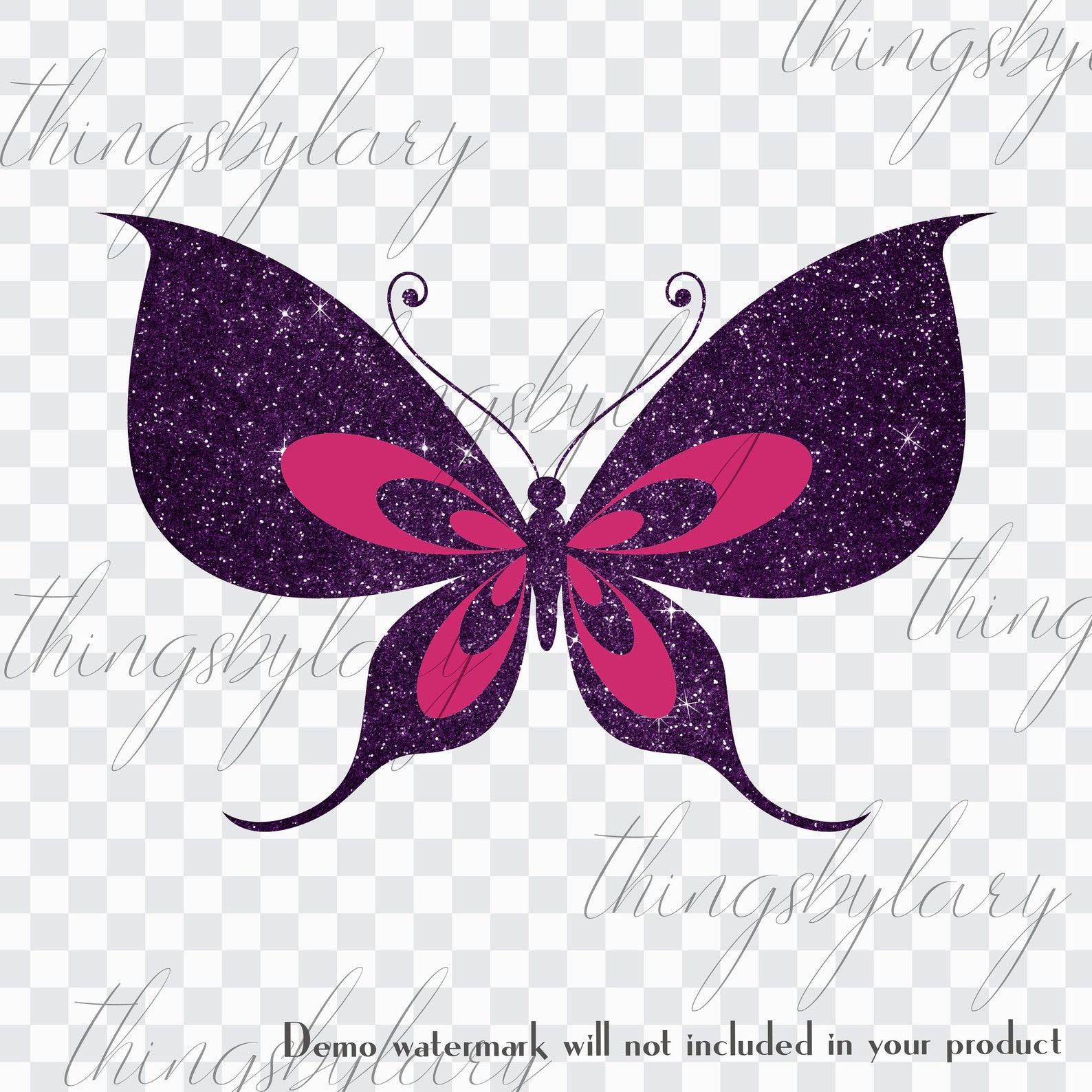 15 Pink and Purple Butterflies Gold Glitter Foil Butterfly Clip Arts ...