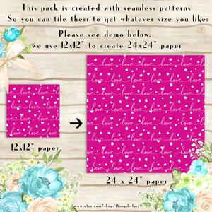 100 Seamless Love and Heart Papers in 12" X 12", 300 Dpi Planner Paper ...