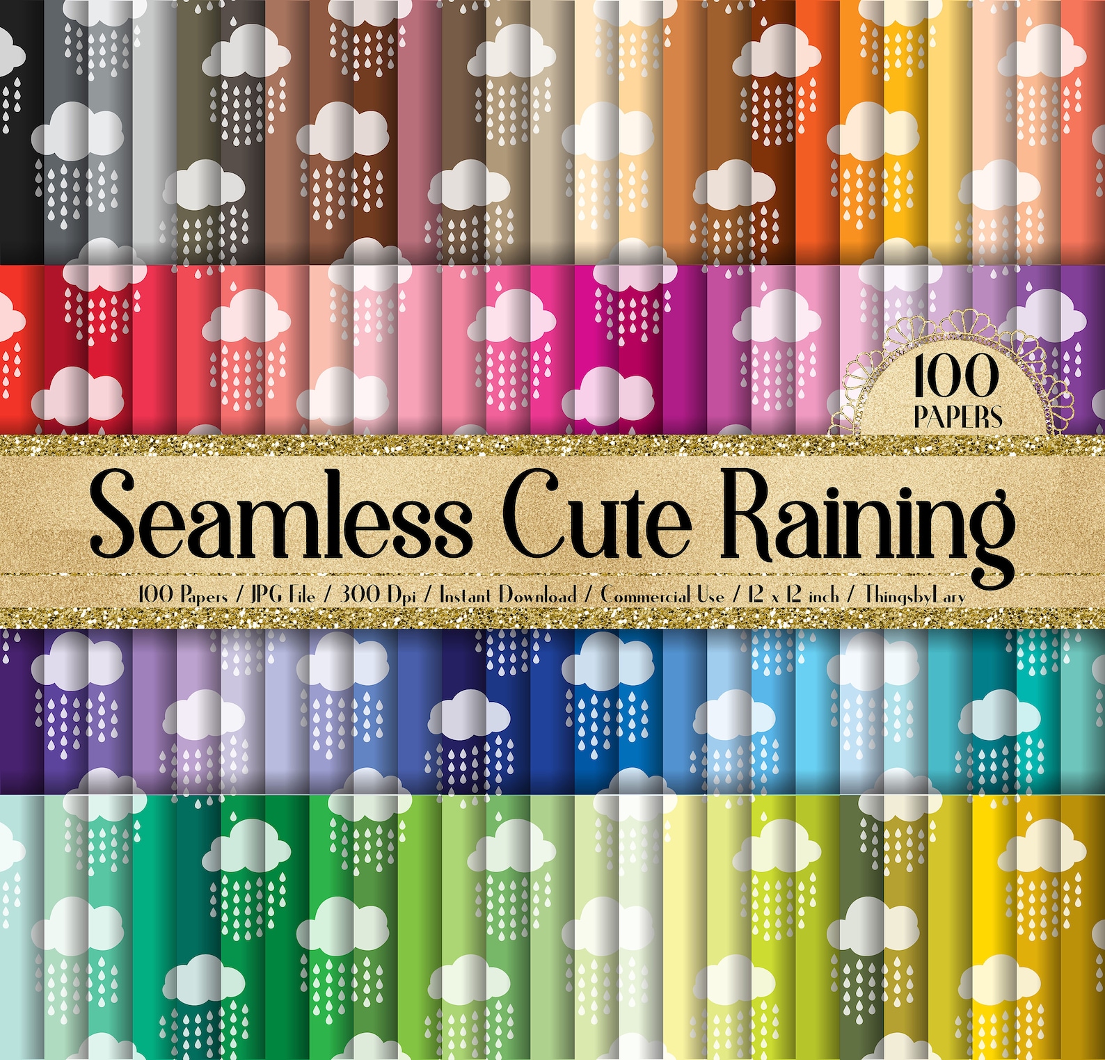 100 Seamless Tinted Cute Raining Cloud Digital Papers - Etsy