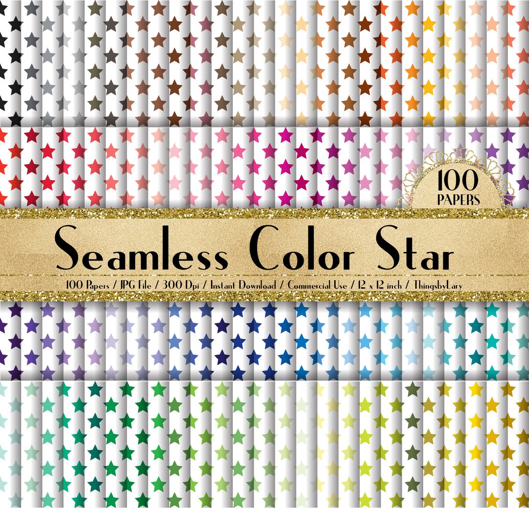 100 Seamless Color Star Papers 12 Inch 300 Dpi Instant Download ...