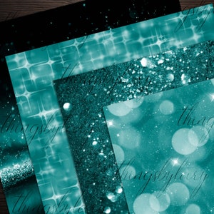 42 Teal Bokeh Digital Papers 12x12" 300 Dpi Planner Paper Commercial ...