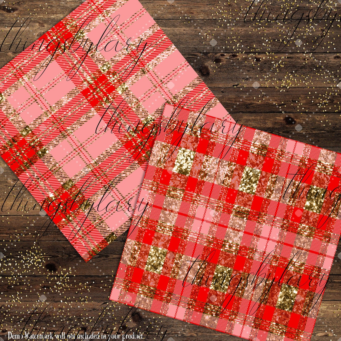 16 Luxury Gold and Red Glitter Plaid Tartan Digital Paper Pack - Etsy